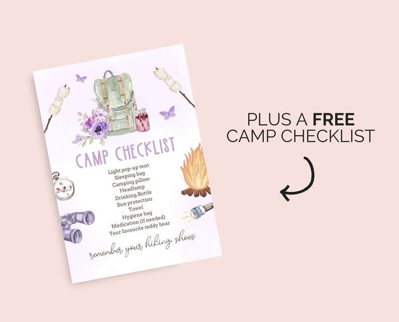 Editable Girl Camp Party Invitation Camp Out Birthday Party - Etsy