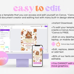 Editable Gingerbread House Decorating Party Invitation, Christmas ...