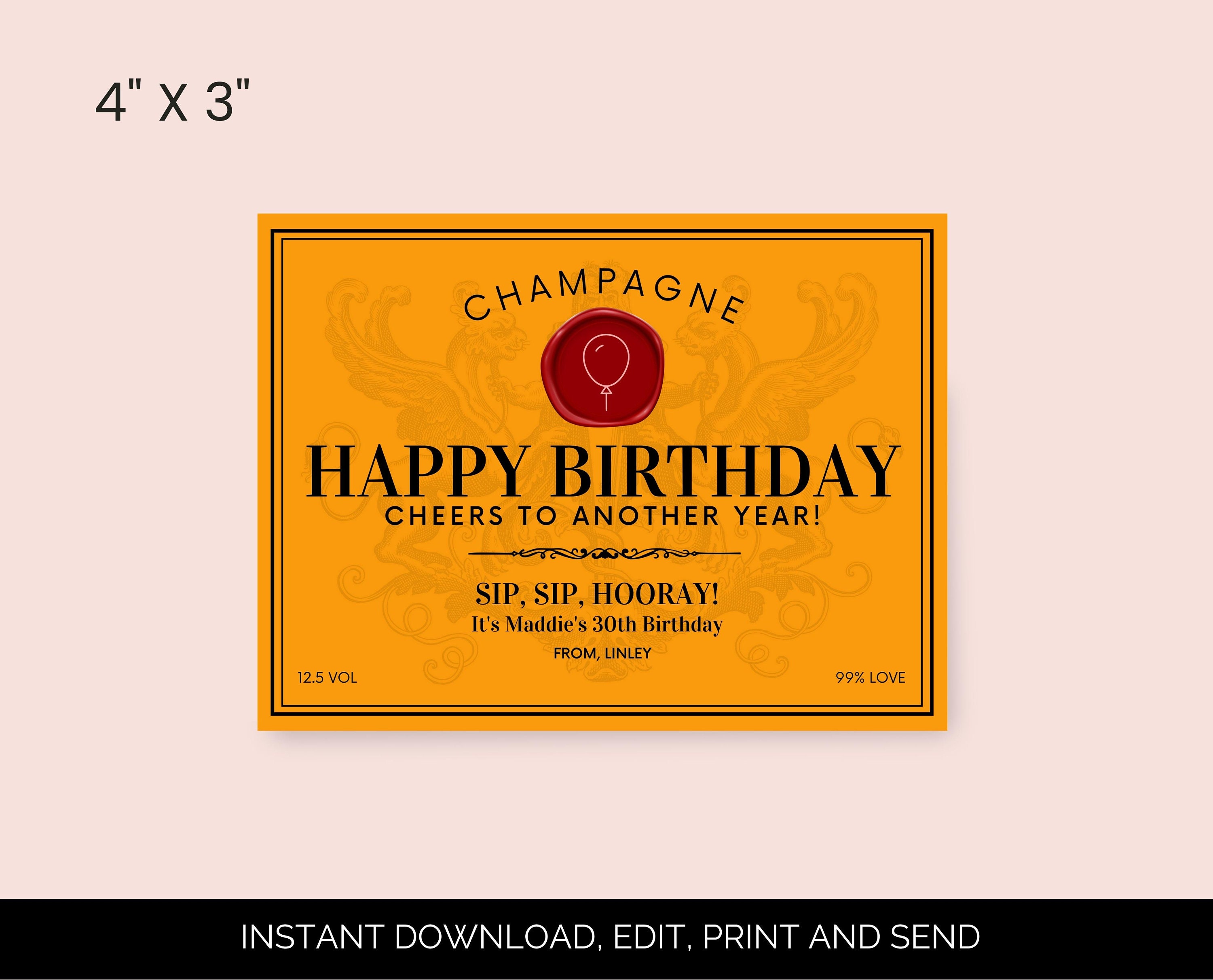 Editable Birthday Champagne Bottle Label Birthday Wine Gift - Etsy