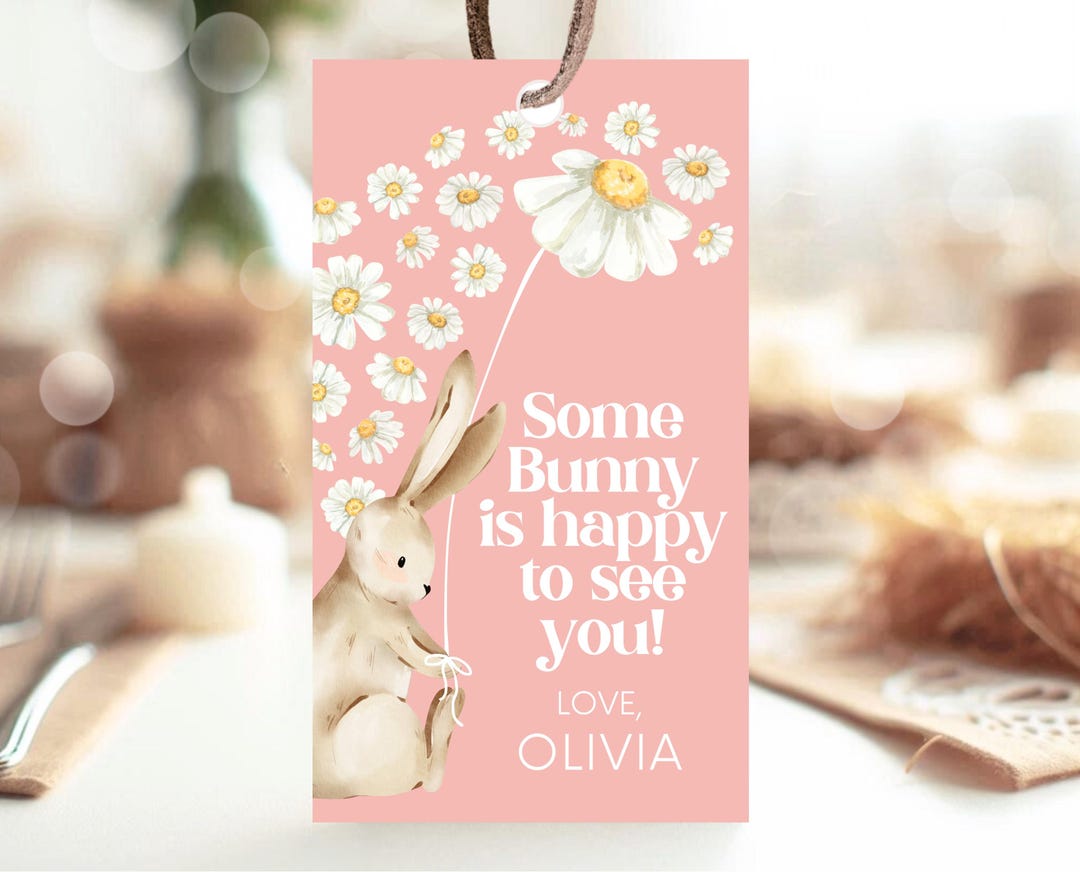 Editable Bunny Birthday Favor Tag: Daisy Rabbit, Spring Theme (digital ...