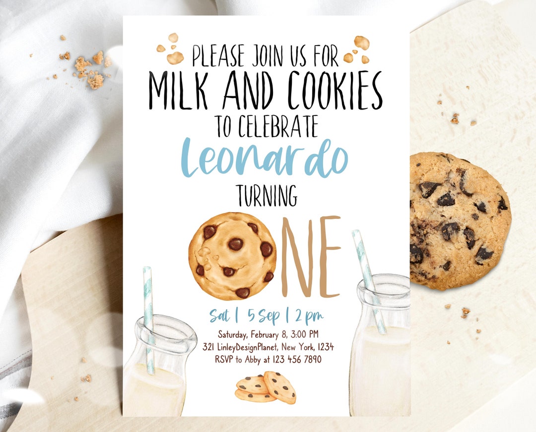 Editable Milk and Cookies Birthday Invitation, First Milk and Cookies ...