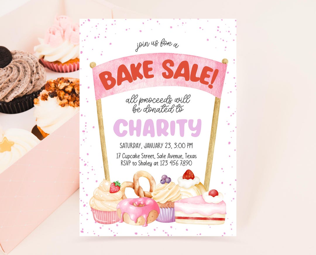 Editable Bake Sale Invitation, Charity Bake Sale Invite, Cake ...