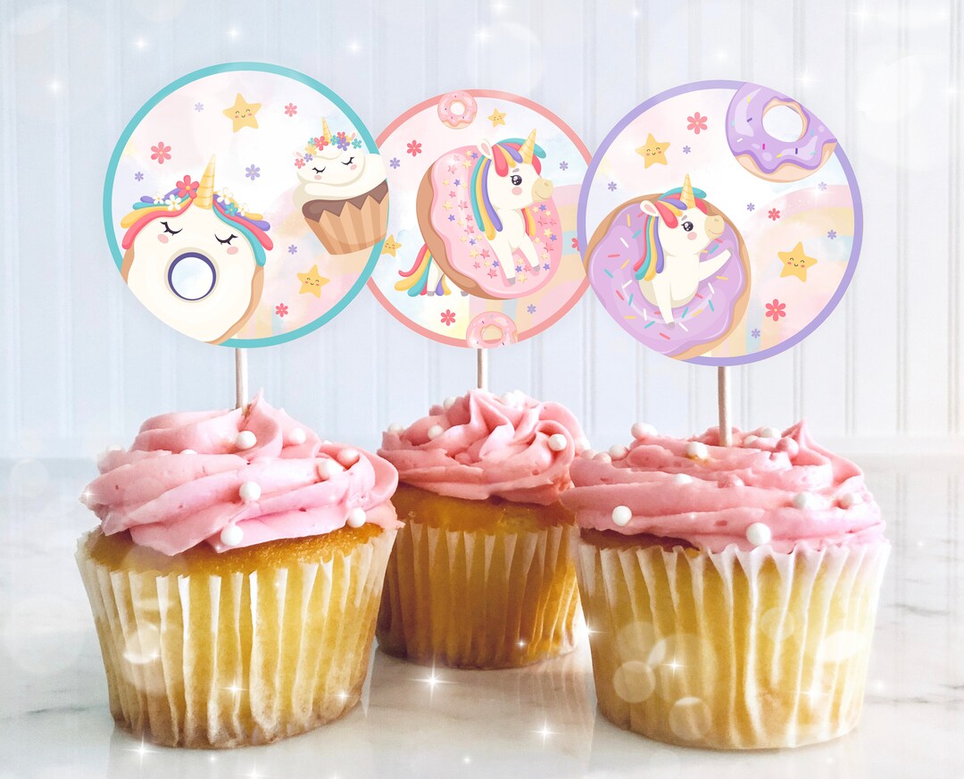 Printable Rainbow Unicorn Birthday Cupcake Toppers, Girl Unicorn ...