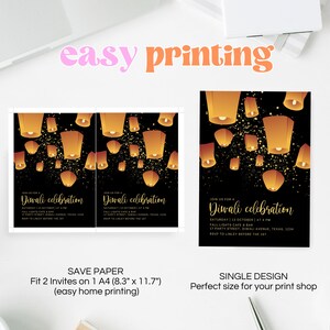 Editable Diwali Floating Lanterns Invitation, Gold Diwali Party Invitation, Hindu Festival of ...