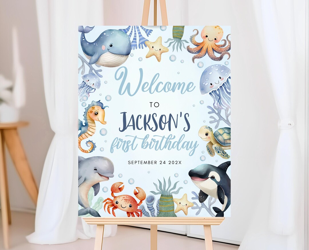 Editable Boy Sea Animals Birthday Welcome Sign, Under the Sea Birthday ...