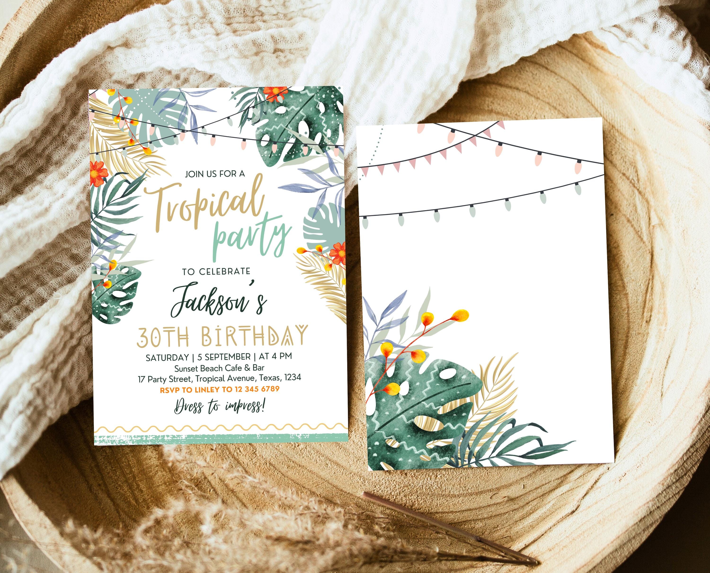 Editable Tropical Birthday Invitation, Adult Birthday Invitation, Palm ...