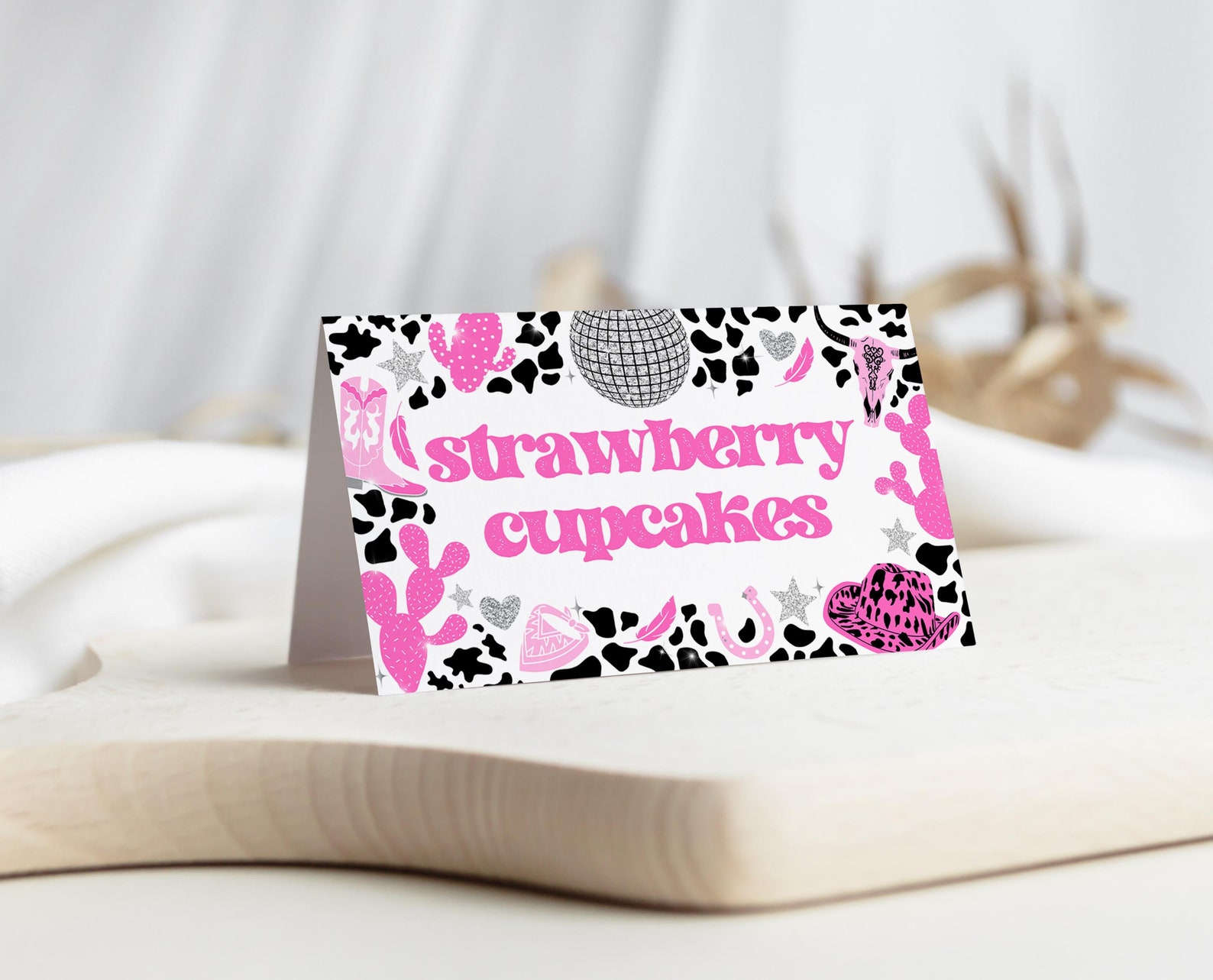 Editable Disco Cowgirl Birthday Food Label, Pink Disco Cowgirl Tent ...