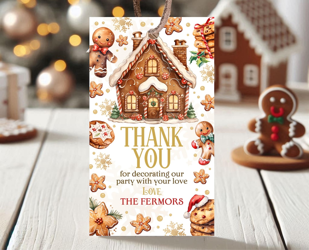 Editable Christmas Gingerbread House Party Favor Tag Template ...