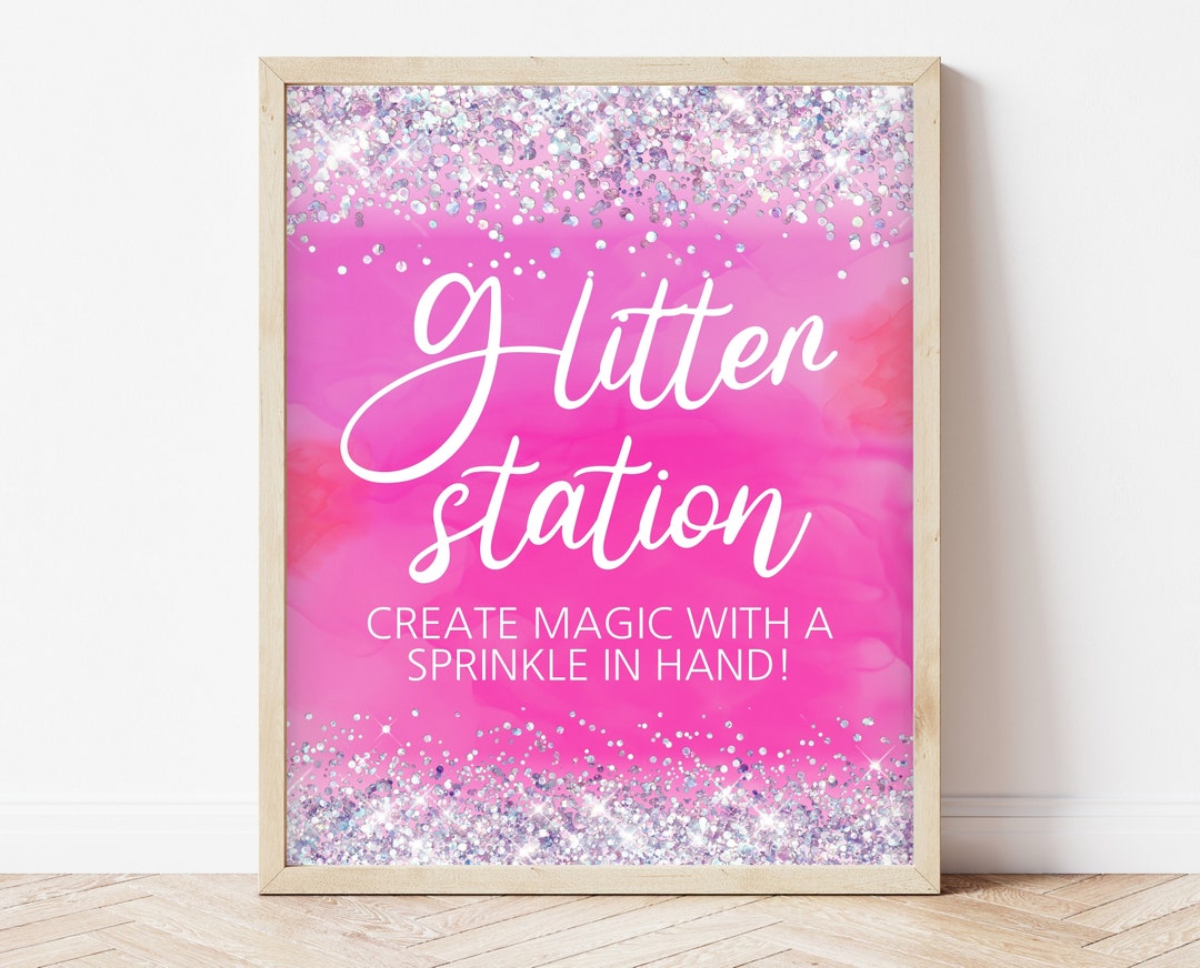 Glitter Station Sign Pink Birthday, Glitter Birthday Sign, Birthday ...