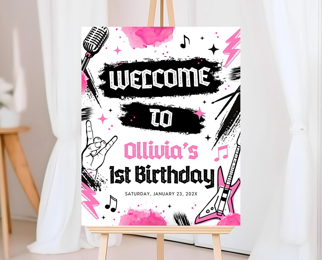 Editable Rock and Roll Birthday Welcome Sign (digital Download) - Etsy