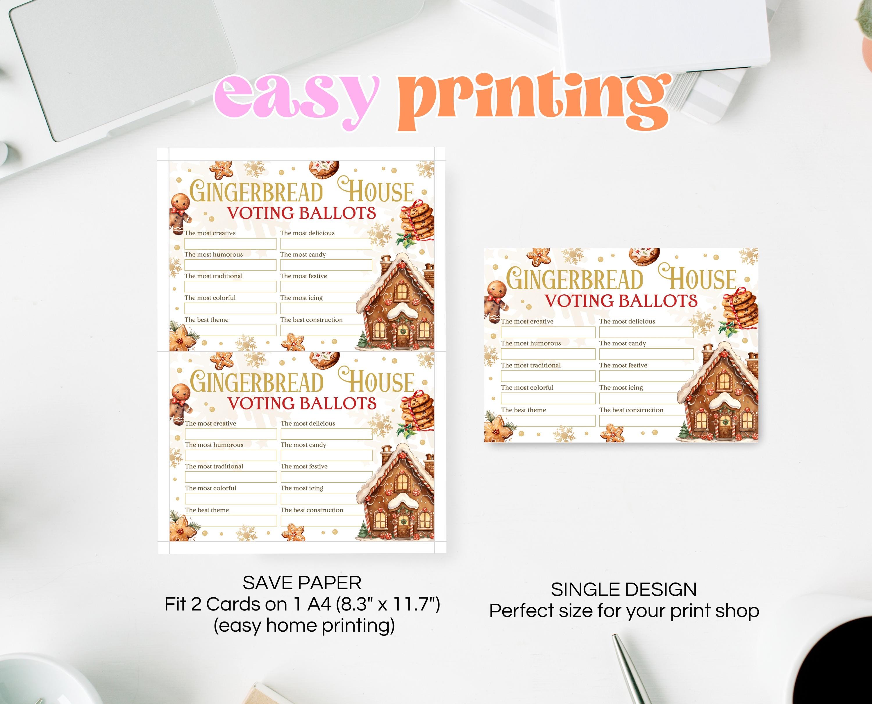 Editable Gingerbread House Voting Ballot, Voting Card, Red Christmas ...