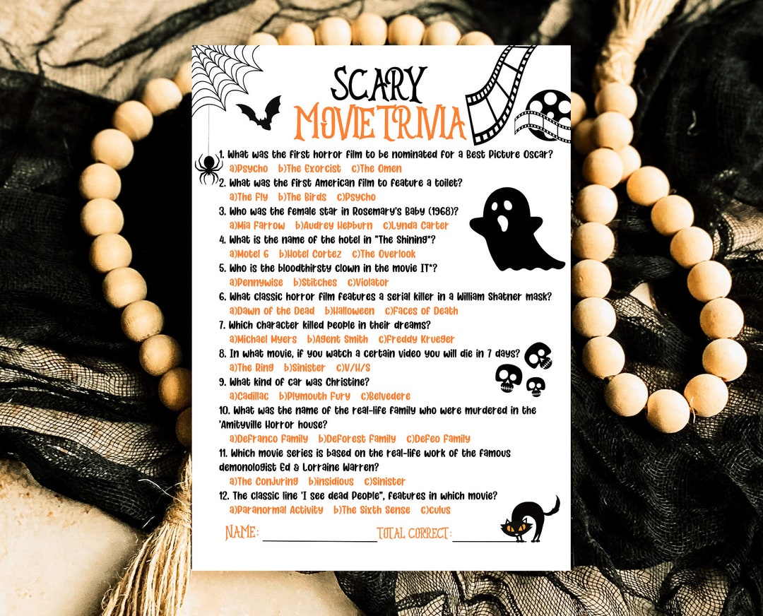 Halloween Scary Movie Trivia Game Template, Halloween Trivia, Halloween ...