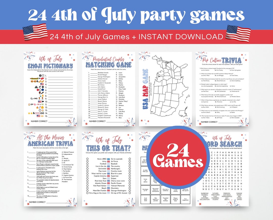Printable 4th of July Games, July 4th Games, Independence Day Games ...