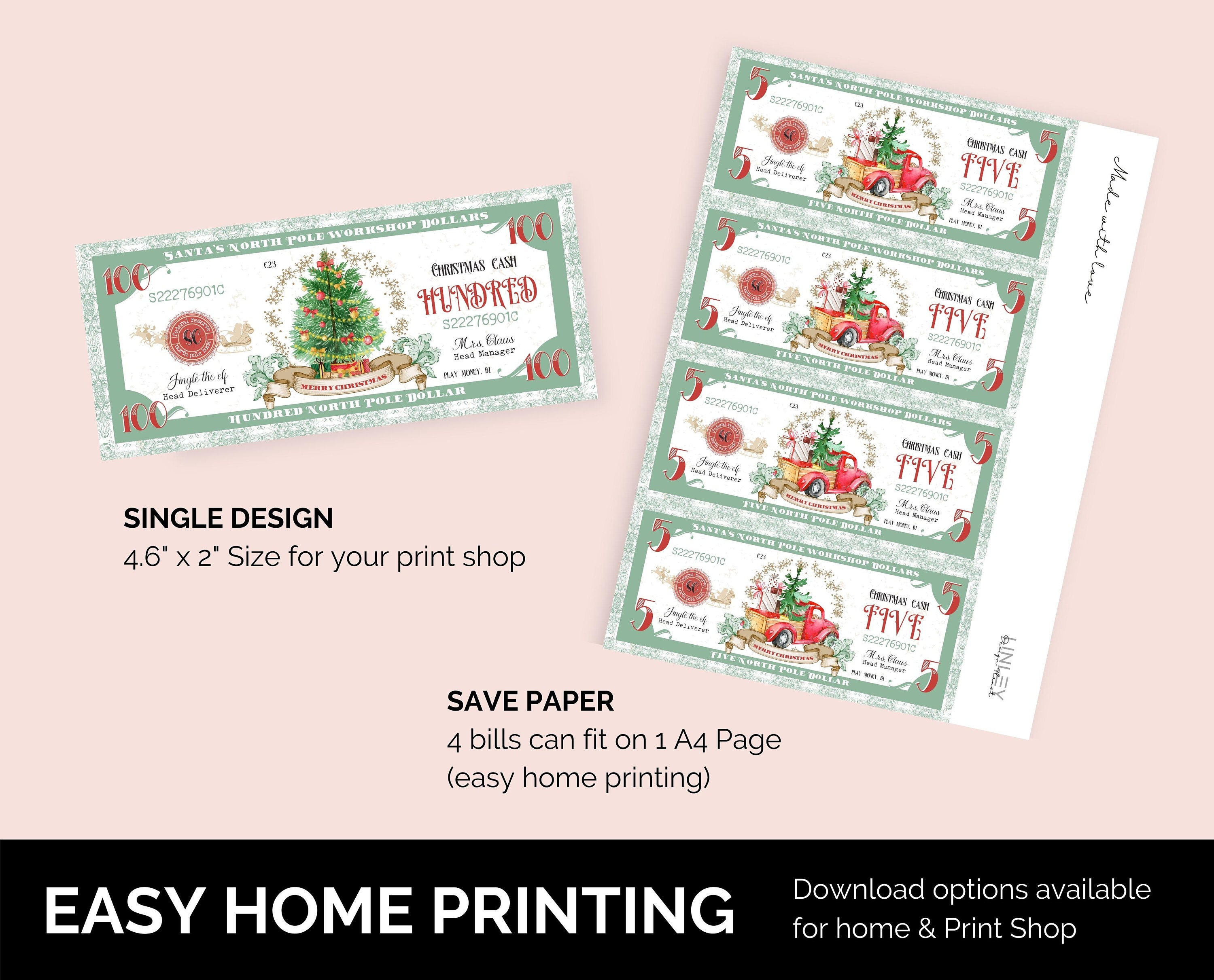 Printable Christmas Money North Pole Dollar Bill Kid's - Etsy