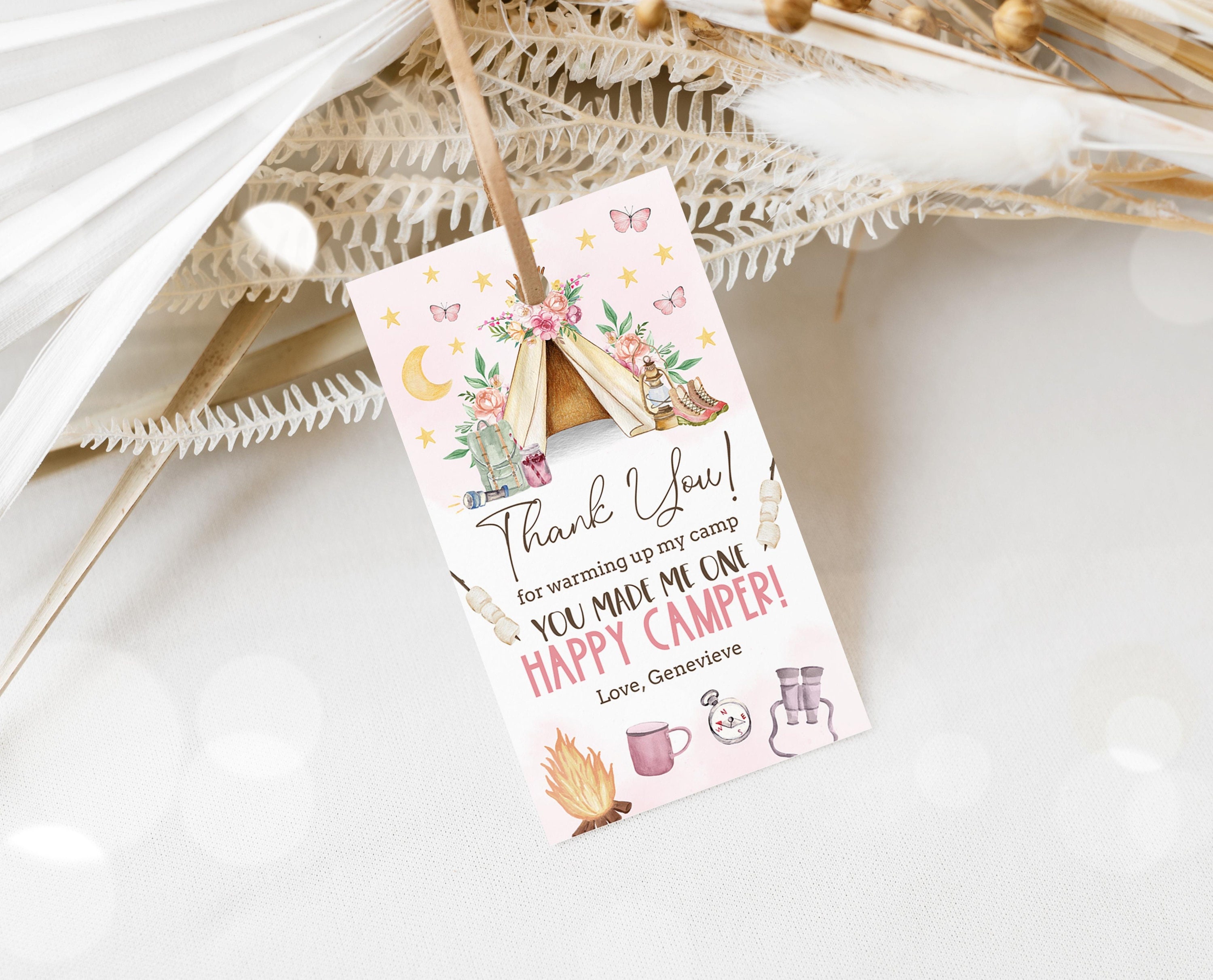 Editable Camp Party Favor Tag, Camp Out Birthday Thank You Card ...