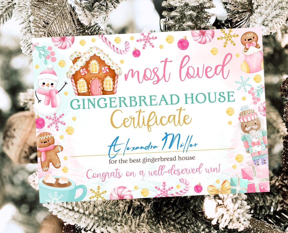 Editable Gingerbread House Winner Certificate, Pink Christmas ...