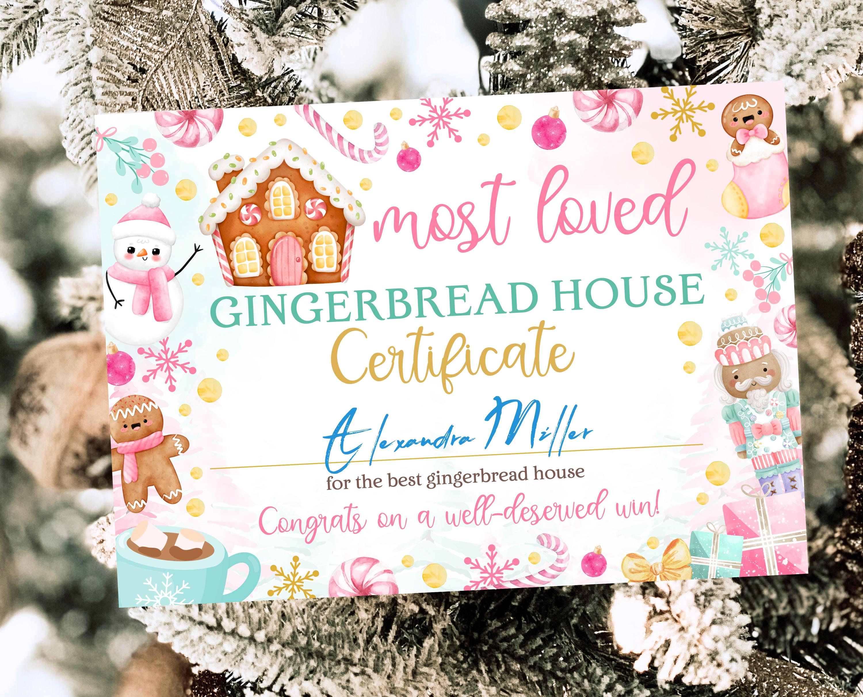 Editable Gingerbread House Winner Certificate, Pink Christmas ...