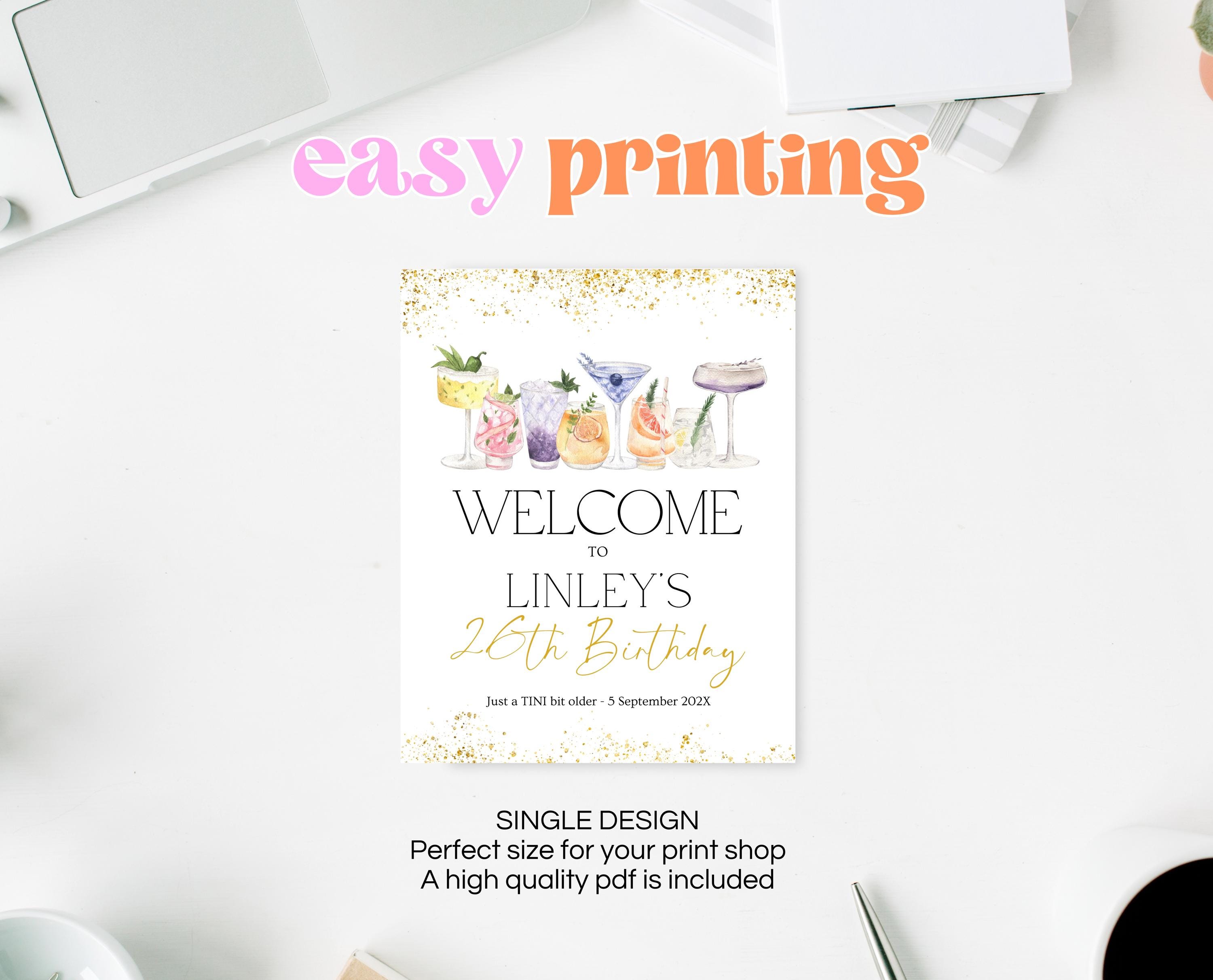 Editable Cocktail Birthday Welcome Sign: Party Banner (instant Download ...