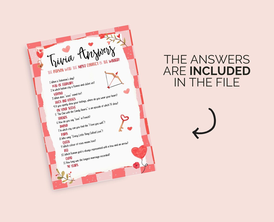 Valentines Day Trivia Game Valentines Party Game Printable - Etsy