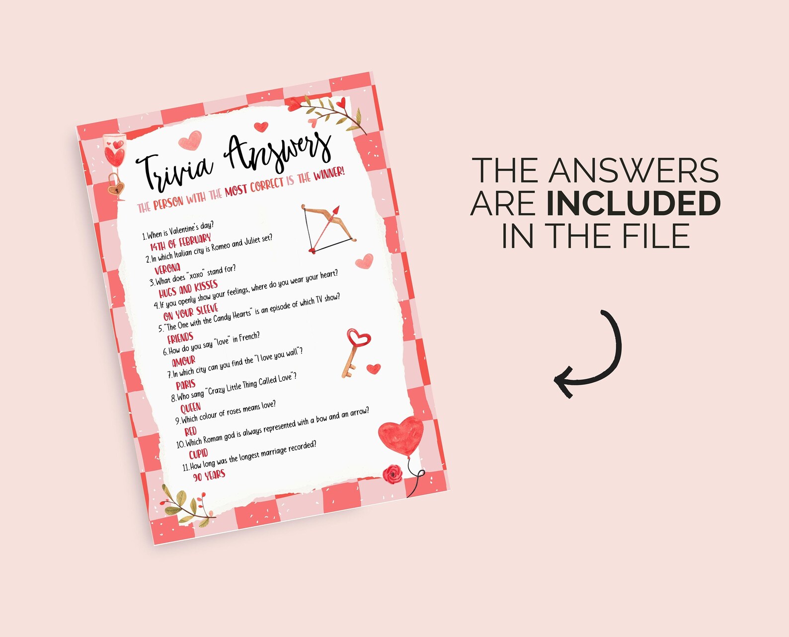 Valentines Day Trivia Game Valentines Party Game Printable - Etsy