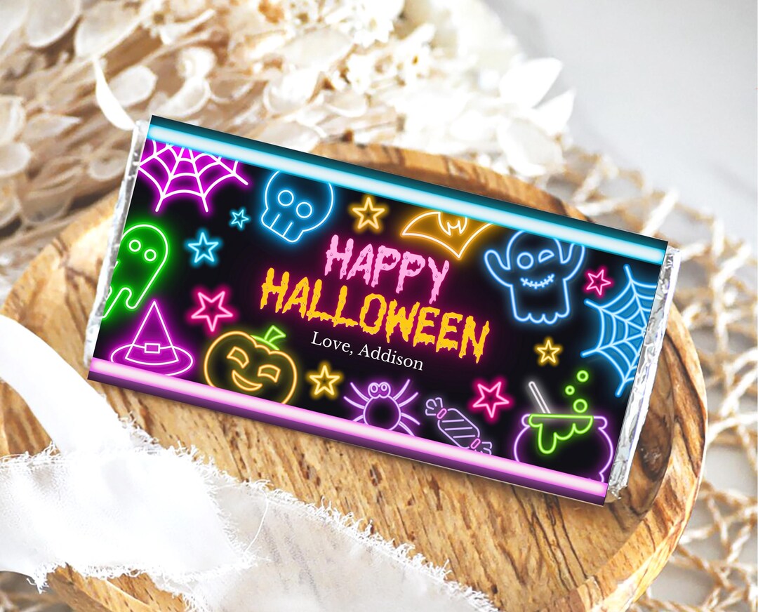 Editable Neon Halloween Chocolate Bar Wrapper Template (digital ...
