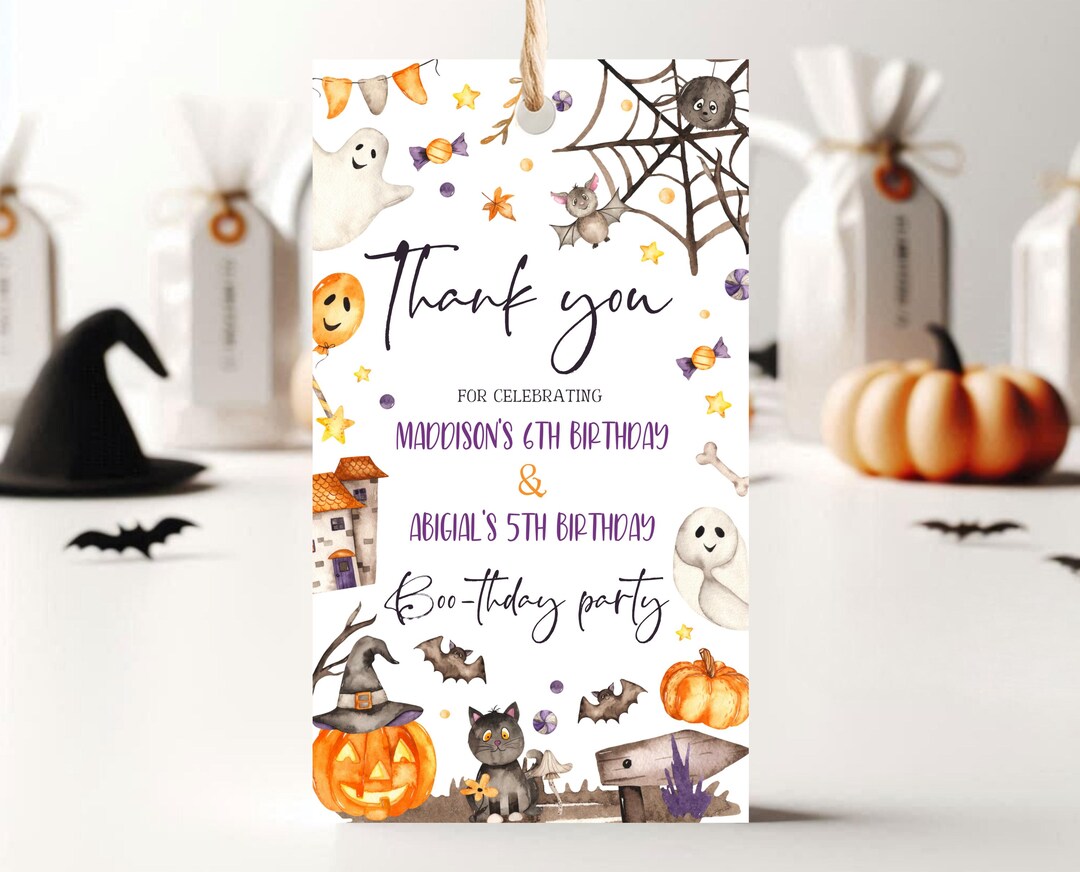 Editable Halloween Joint Birthday Favor Tag Spooky Halloween Twin ...