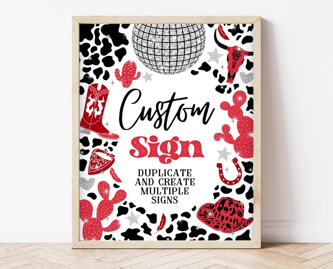 Editable Disco Cowgirl Birthday Sign: Red Rodeo Party Banner (digital ...