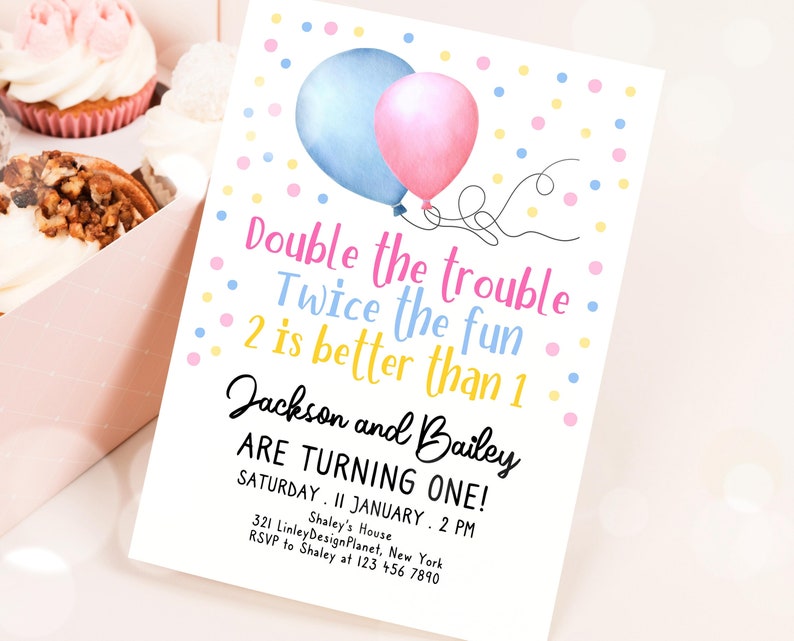 Editable Twin Birthday Invitation Boy and Girl Joint Birthday - Etsy
