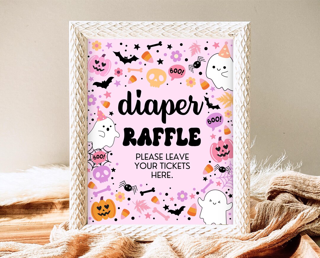Diaper Raffle Sign Halloween Baby Shower, Baby Shower Game Sign ...