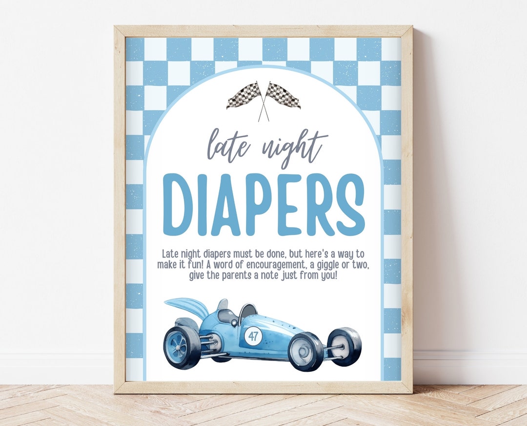Late Night Diapers Sign Racing Car Baby Shower, Vintage Race Car Baby ...