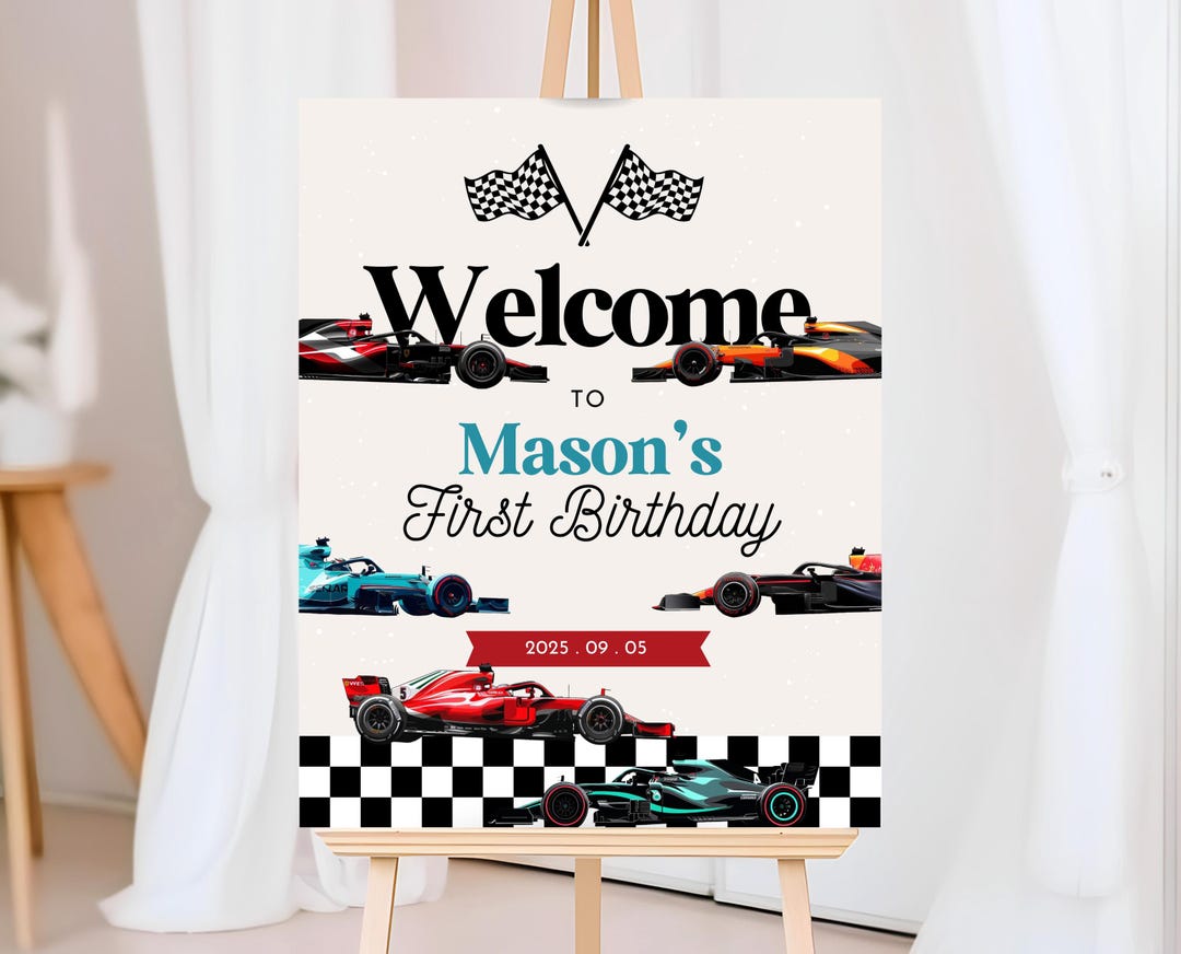 Editable Racing Cars Welcome Sign, Fast One Birthday Welcome Sign, Race ...