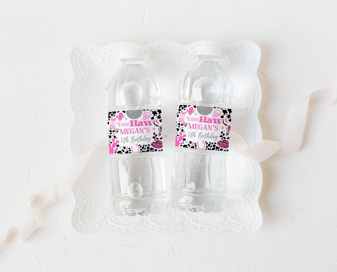 Editable Disco Cowgirl Birthday Water Bottle Label, Pink Disco Cowgirl ...