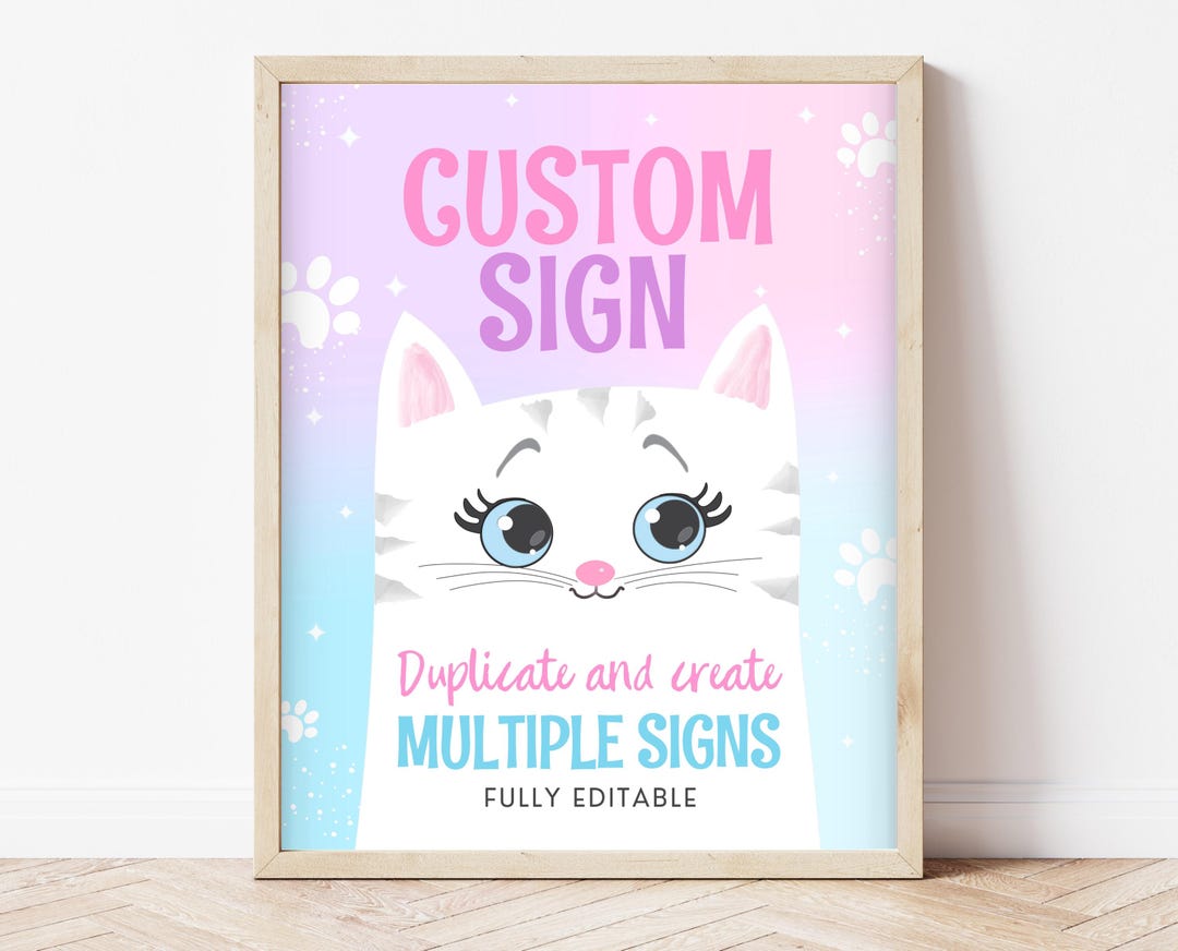 Editable Kitten Birthday Custom Sign: Rainbow Cat Party Decor (digital ...