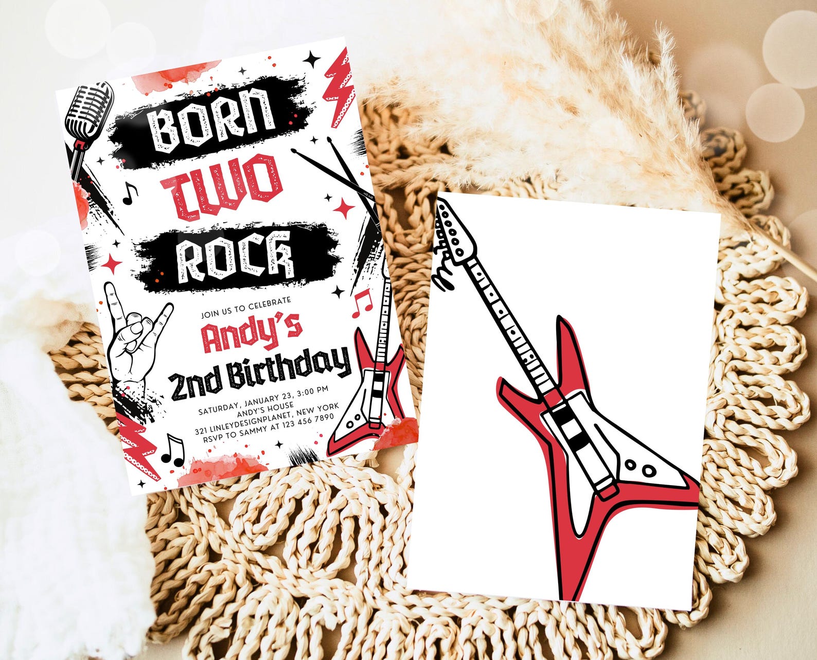 Editable Born Two Rock 2nd Birthday Party Invitation, Boy Rock and Roll ...