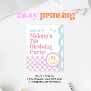 Editable Retro Smiley Birthday Welcome Sign: Pink Checkered Theme ...