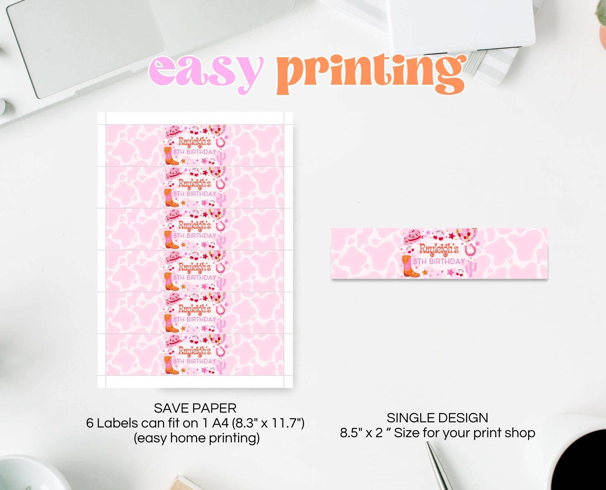 Editable Retro Cowgirl Birthday Water Bottle Label, Pink Disco Cowgirl ...