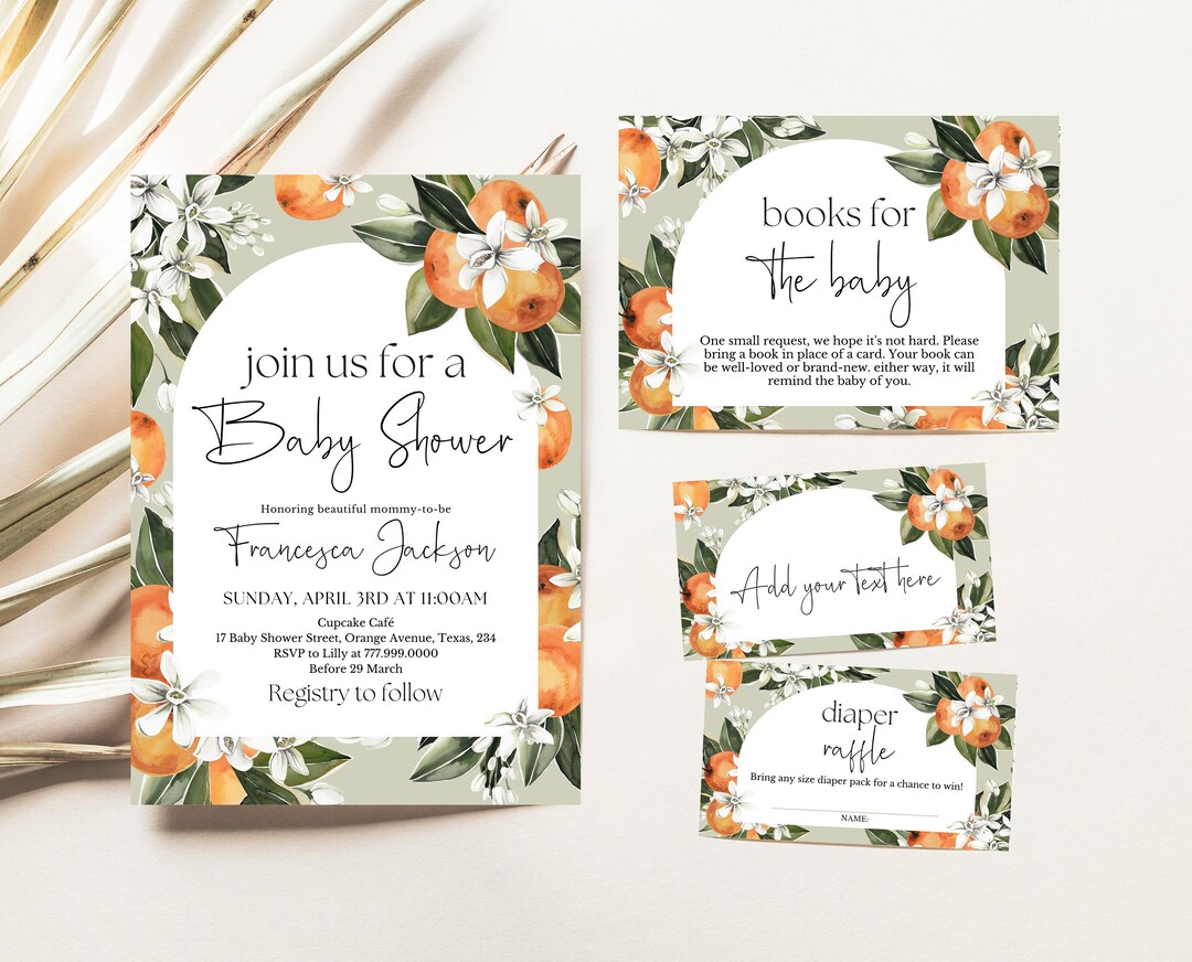 Editable Orange Citrus Baby Shower Invitation Bundle Little Cutie ...