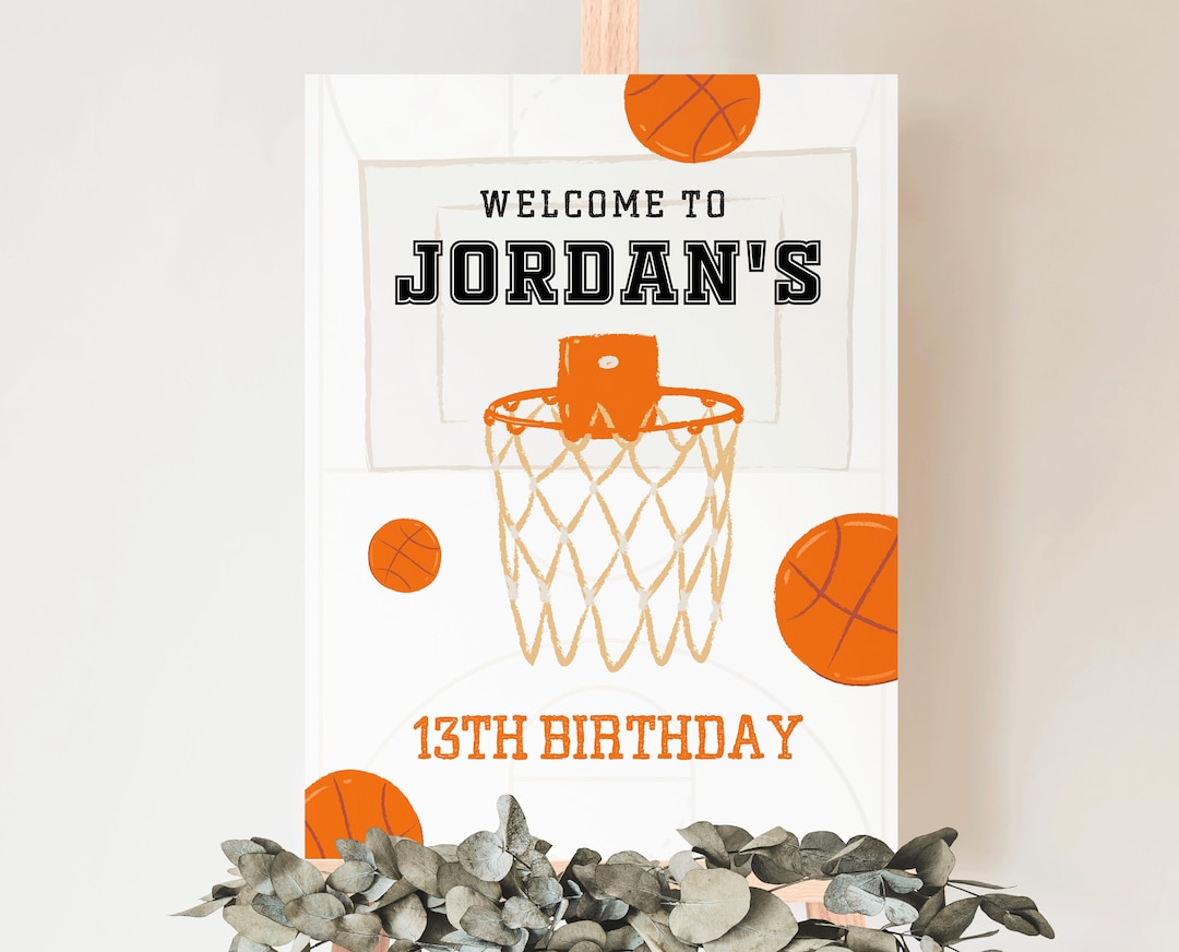 Editable Basketball Birthday Welcome Sign, Basketball Birthday Sign ...