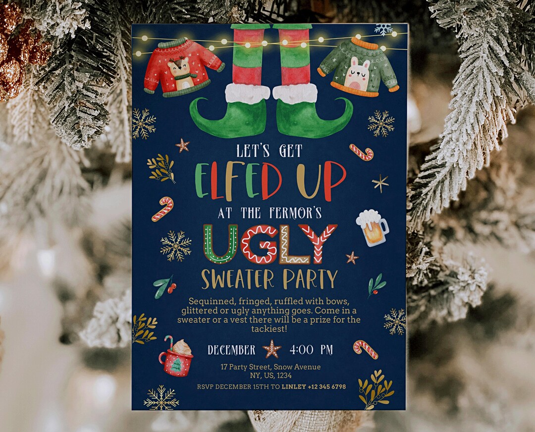 Editable Christmas Ugly Sweater Party Invitation Christmas Party ...