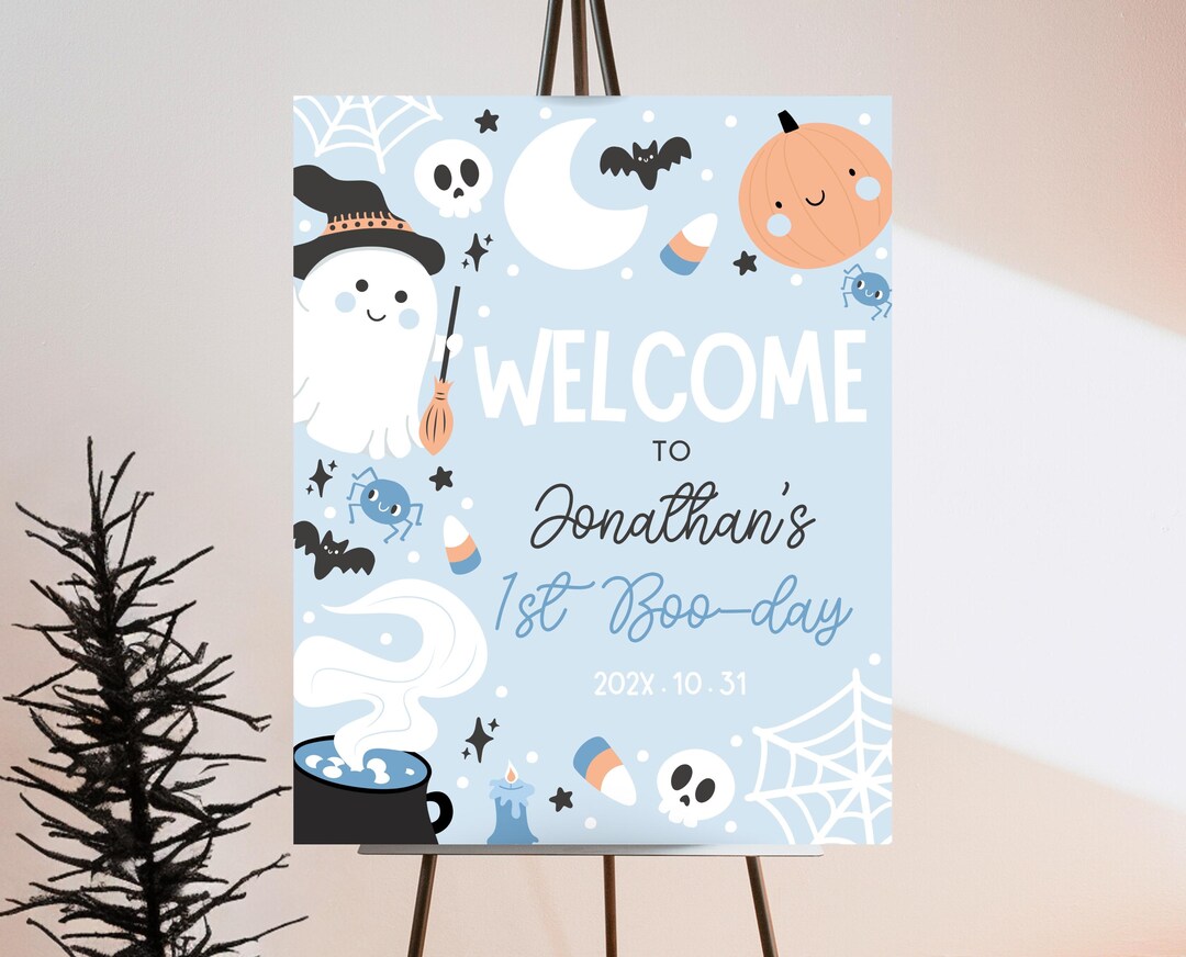 Editable Blue Halloween Birthday Welcome Sign, Halloween Party Welcome ...