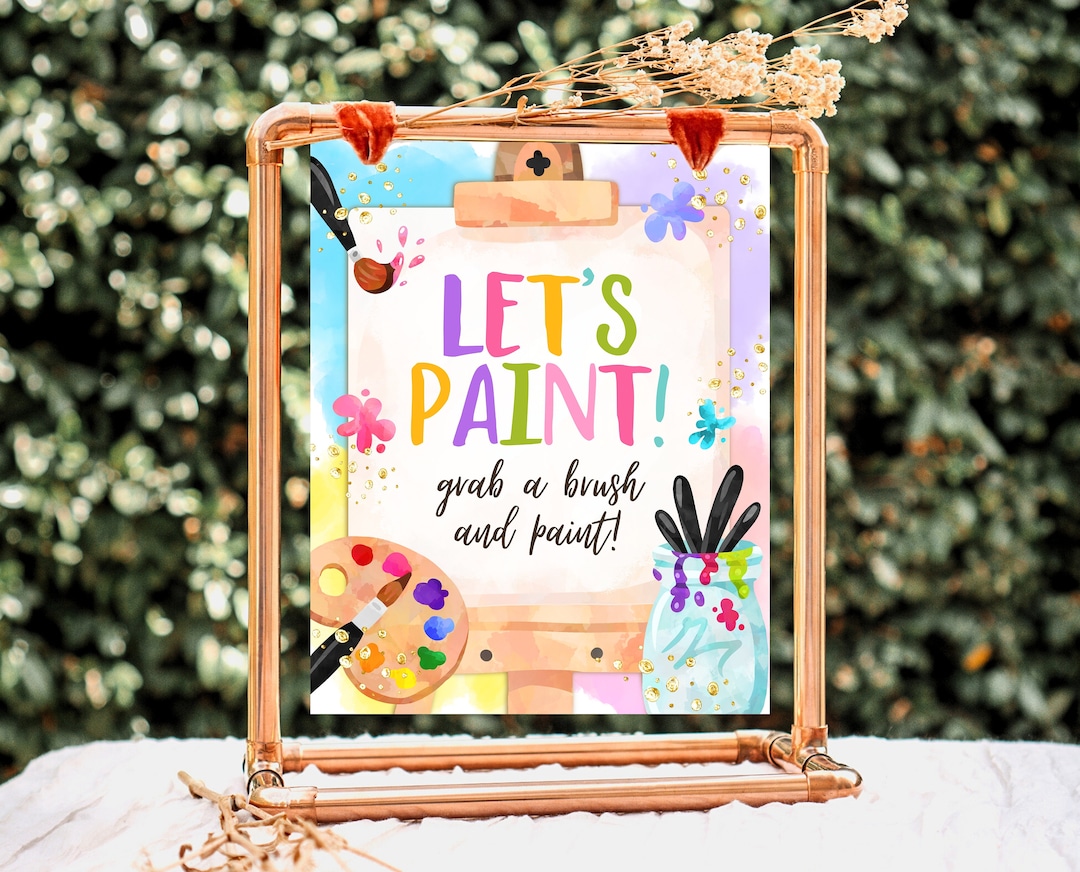Let's Paint Sign Art Birthday, Rainbow Art Party Birthday Paint Station ...