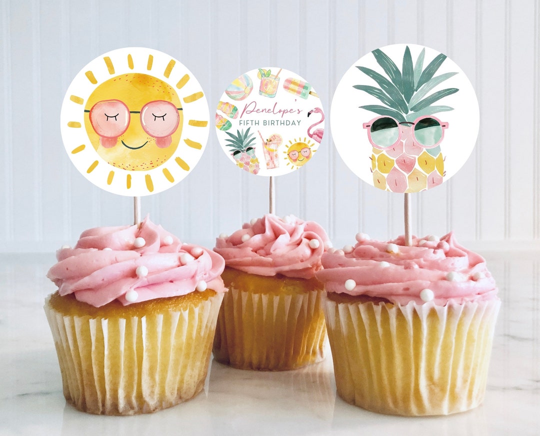 Editable Pool Party Cupcake Toppers, Girl Pool Birthday Party, Pastel ...