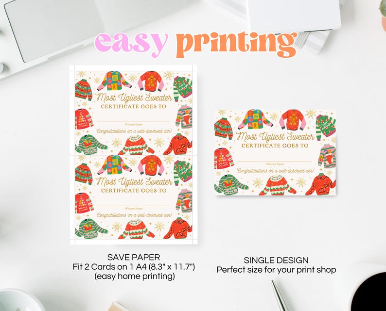 Editable Ugly Sweater Christmas Certificate, Ugly Sweater Contest ...