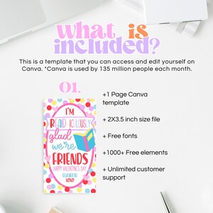 Editable Book Valentine's Day Gift Tag, I'm Read-iculously Glad We're ...