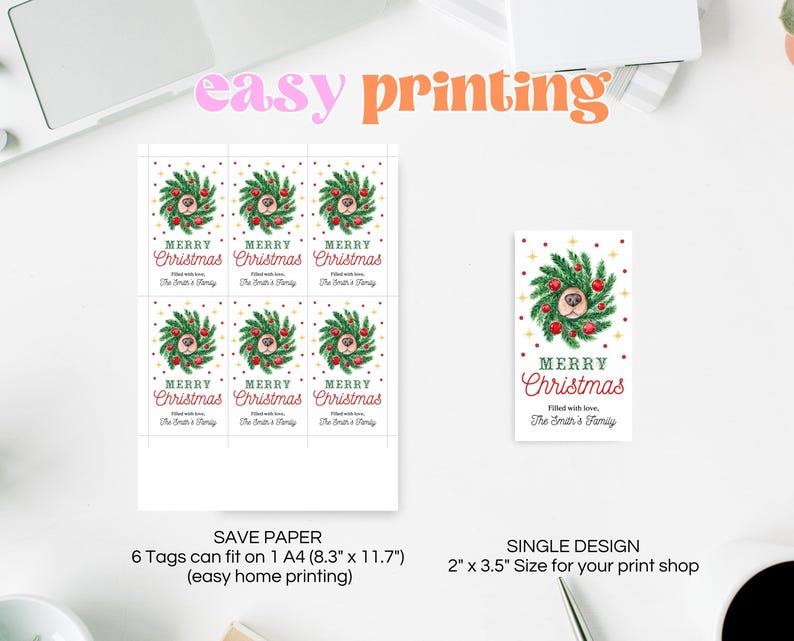 Editable Dog Christmas Gift Tag Template, Merry Christmas Holiday Gift ...