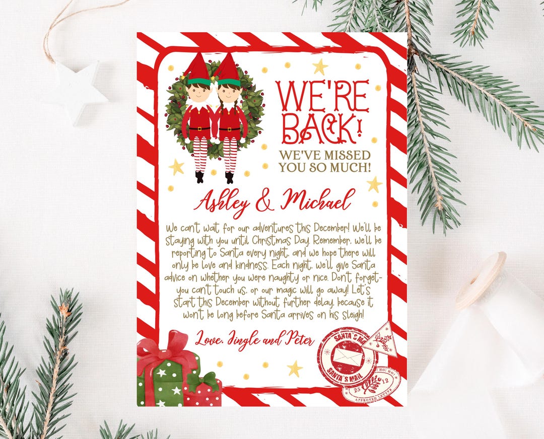 Christmas Girl & Boy Elf Arrival Letter Template, Christmas Elf Welcome ...