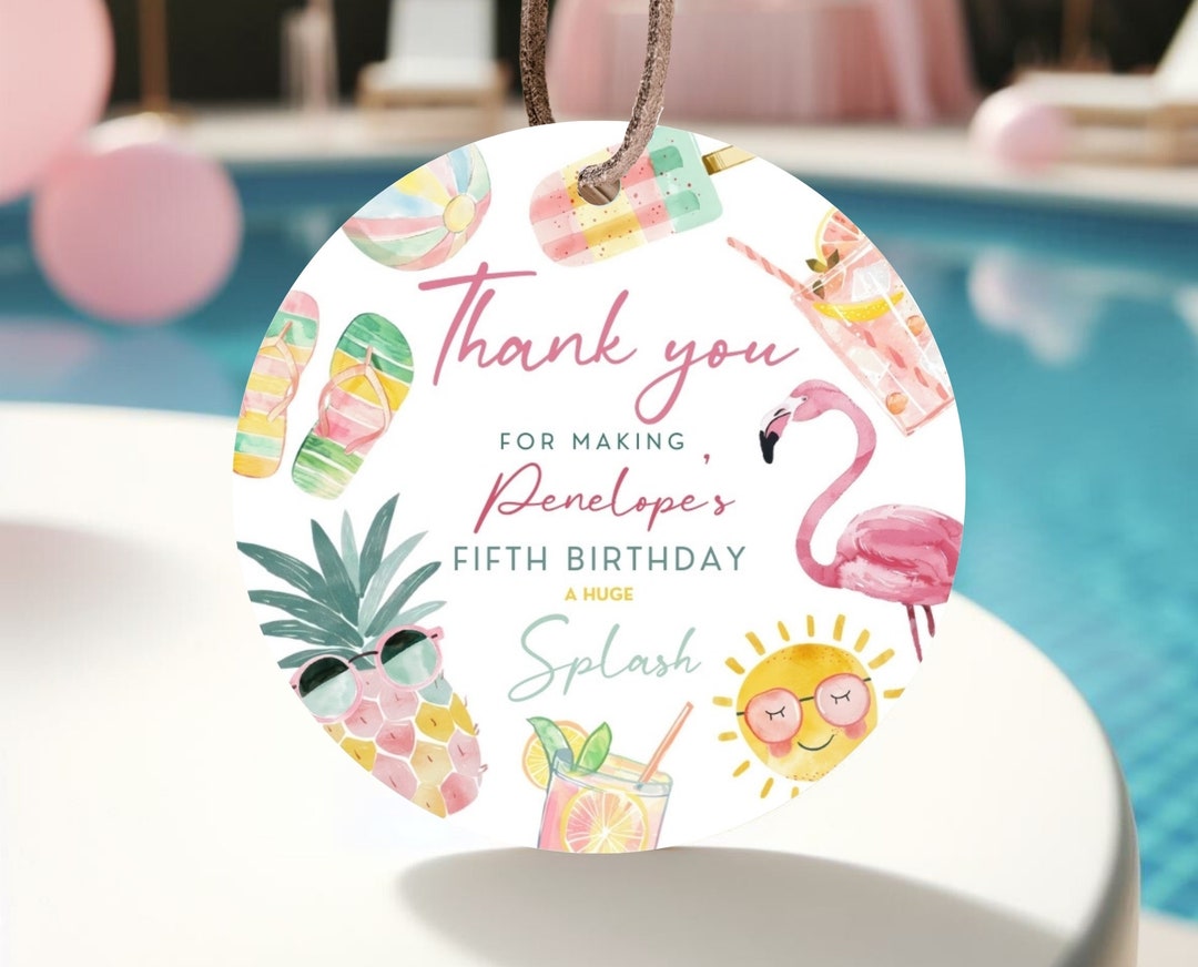 Editable Pool Party Favor Tag, Girl Pool Birthday Party, Pastel Pool ...