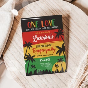 Editable Reggae Birthday Invitation, Reggae One Love 1st Birthday Party ...
