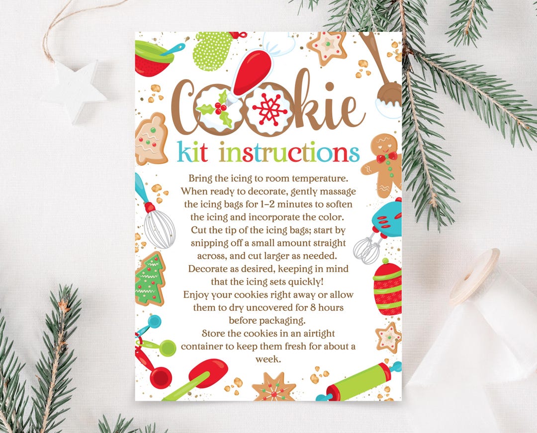 Editable Christmas Cookie Instructions Card Template, Editable Cookie ...