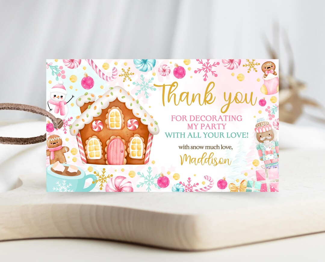 Editable Pink Christmas Gingerbread House Favor Tag, Printable ...